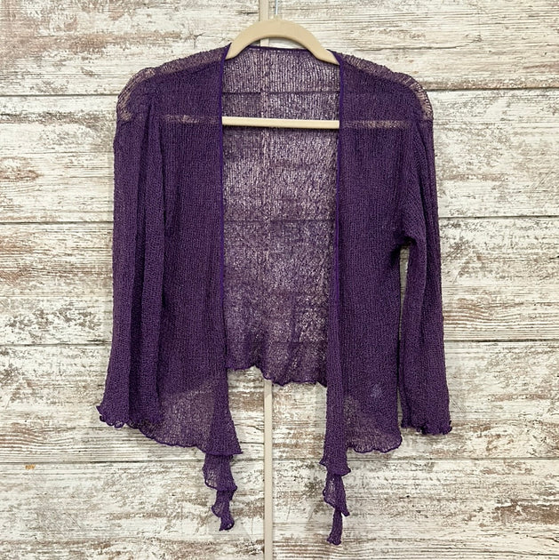 PURPLE STRETCH OPEN SHRUG – Savvy Seconds Boutique
